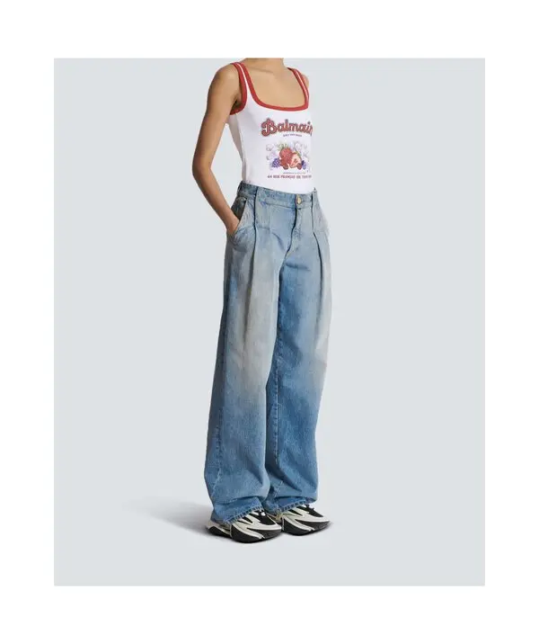 Balmain Logo Detailed Pleated Denim Jeans