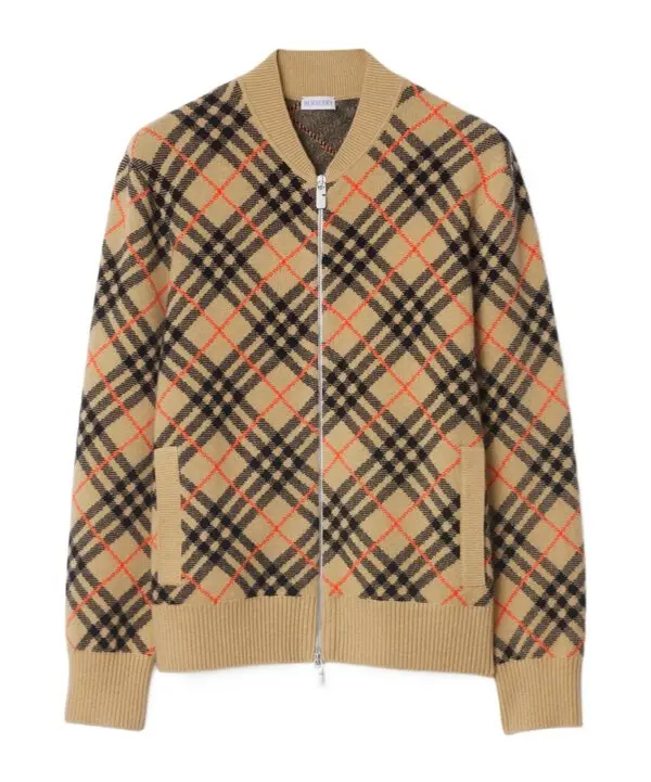 Burberry Checked Knitted Zip-up Cardigan - Sand-colored