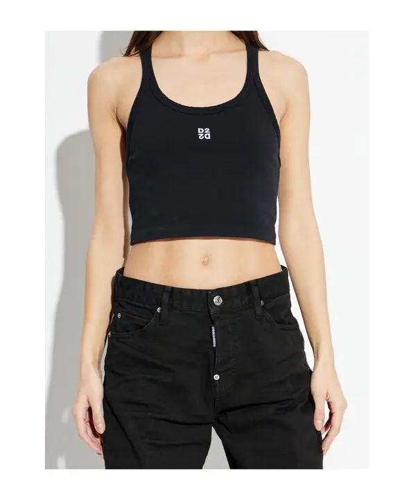 Dsquared2 D2 Logo Embroidered Sleeveless Tank Top - Black