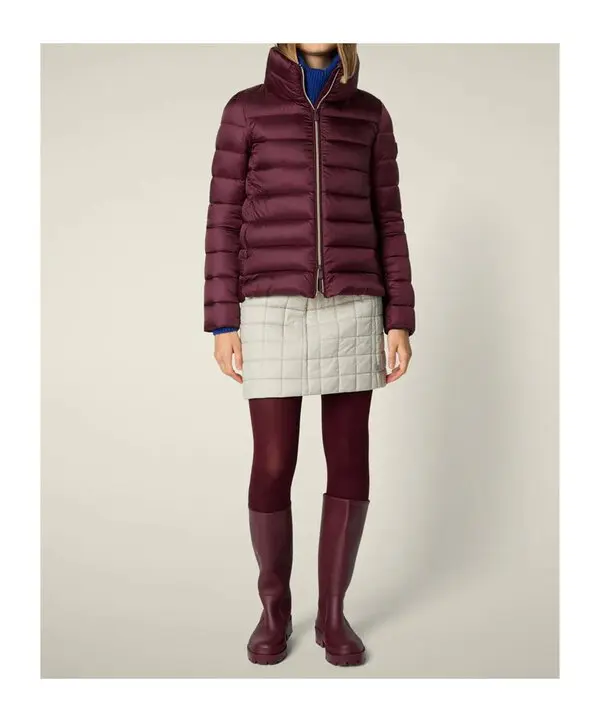 SAVE THE DUCK Zip-up Quilted Puffer Jacket With Funnel Neck - Red