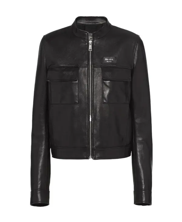 Prada Leather Zip-up Jacket With Logo Detail