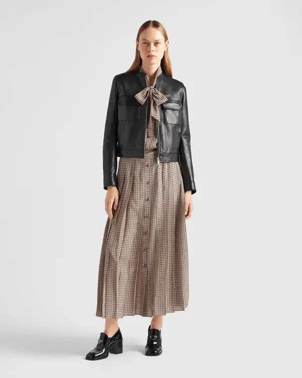 Prada Leather Zip-up Jacket With Logo Detail