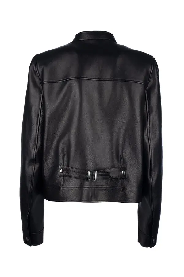 Prada Leather Zip-up Jacket With Logo Detail
