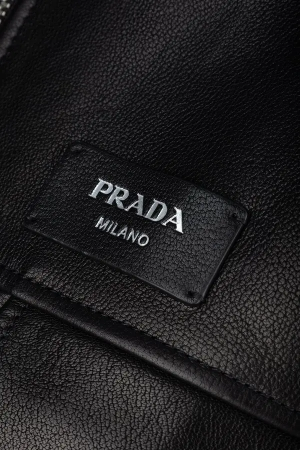 Prada Leather Zip-up Jacket With Logo Detail
