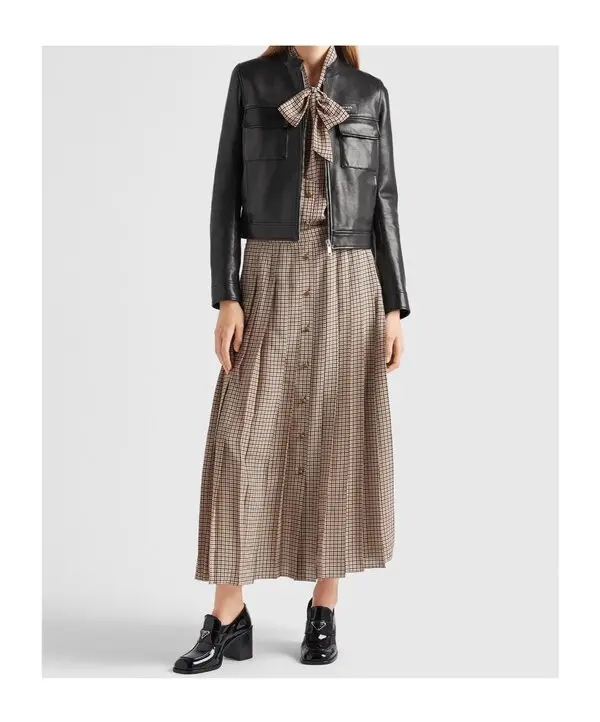 Prada Leather Zip-up Jacket With Logo Detail