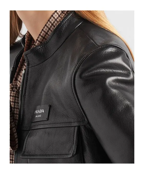 Prada Leather Zip-up Jacket With Logo Detail