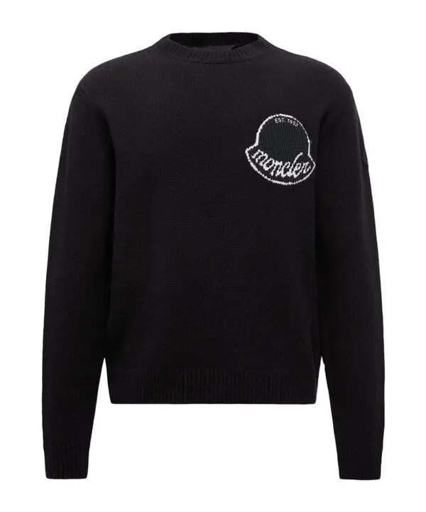 Moncler Embroidered Logo Crew Neck Sweater - Black