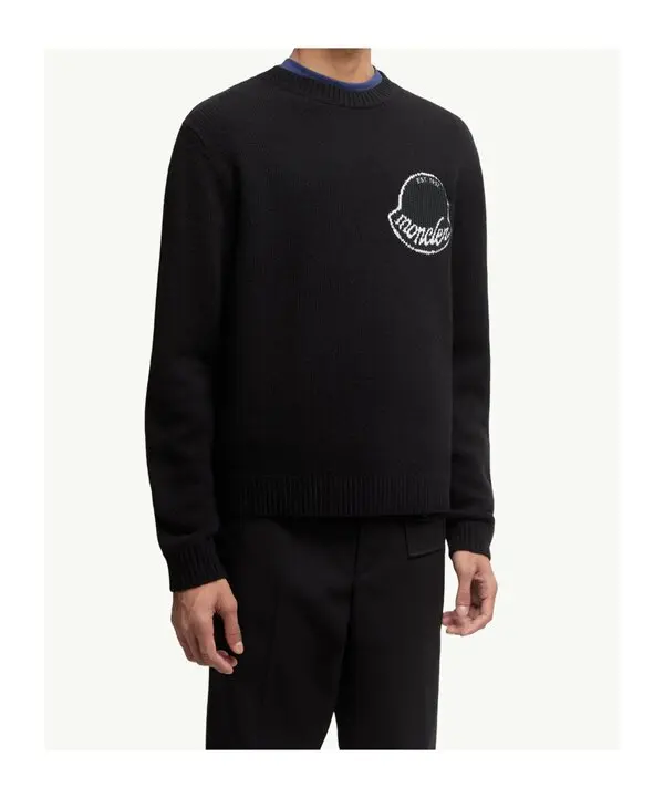 Moncler Embroidered Logo Crew Neck Sweater - Black