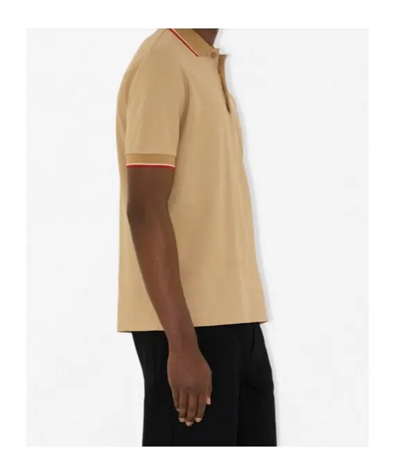 Burberry Logo Collar Cotton Polo Shirt - Flax