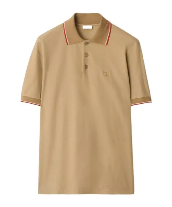 Burberry Logo Collar Cotton Polo Shirt - Flax