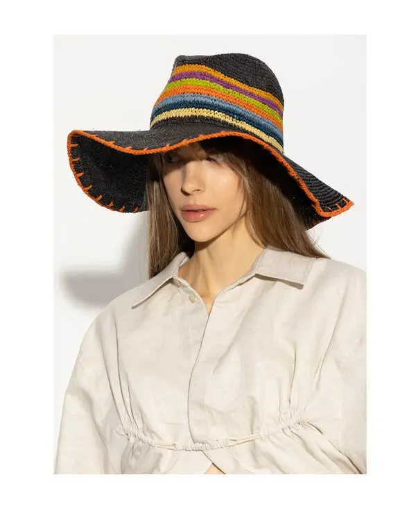 Etro Striped Straw Hat - Black