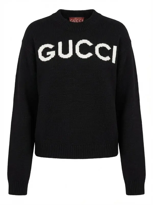 Gucci Logo Intarsia Knit Sweater - Black