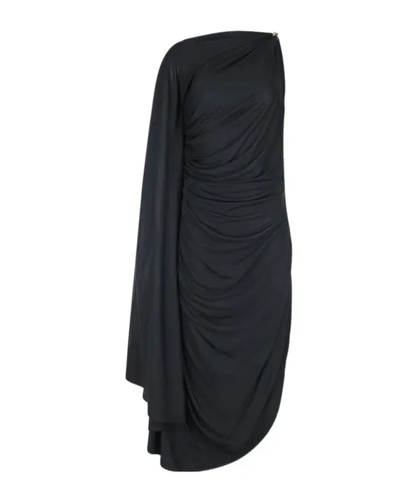 Bottega Veneta Draped Asymmetrical Dress With Frog Embellishment - Black
