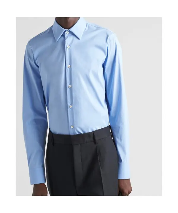 Prada Long Sleeved Curved Hem Shirt - Sky-blue