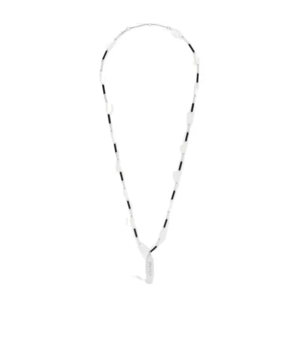 Celine Monochroms Surf Necklace In Rhodium-plated Brass With Glass And Mother-of-pearl - Black/silver/white
