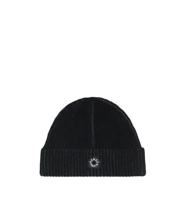 Kenzo Ribbed Beanie With Logo Patch - Black