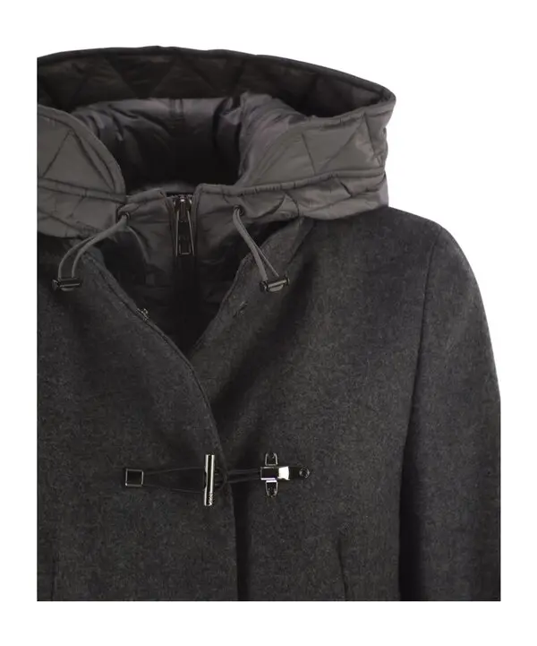 FAY Toggle Fastened Hooded Coat - Black