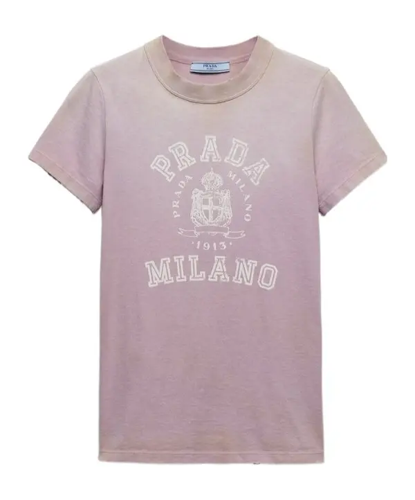 Prada Logo Printed Crewneck T-shirt - Mauve