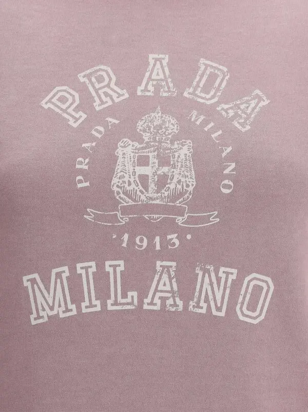 Prada Logo Printed Crewneck T-shirt - Mauve