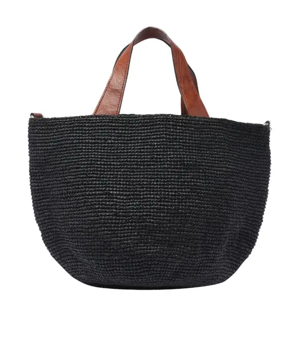 IBELIV Mirozy Woven Tote Bag With Drawstring And Detachable Shoulder Straps - Black