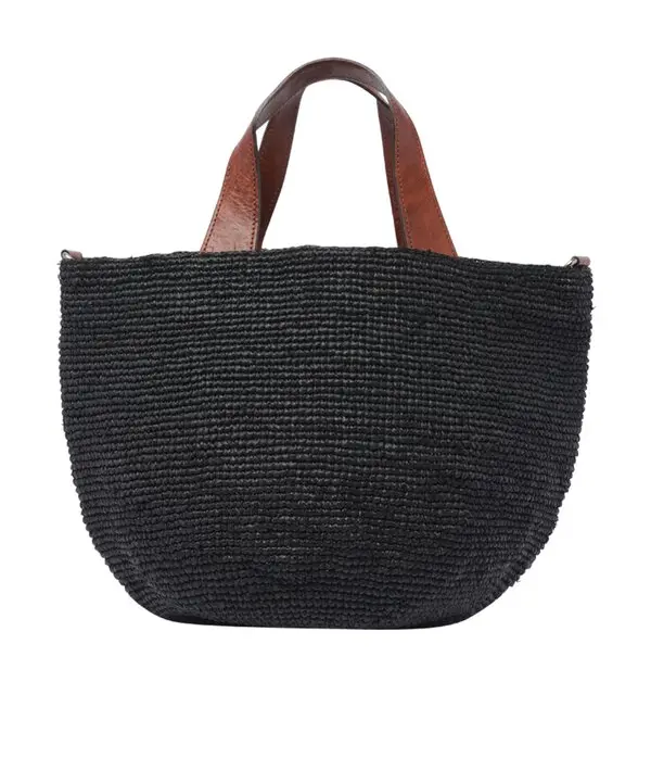 IBELIV Mirozy Woven Tote Bag With Drawstring And Detachable Shoulder Straps - Black