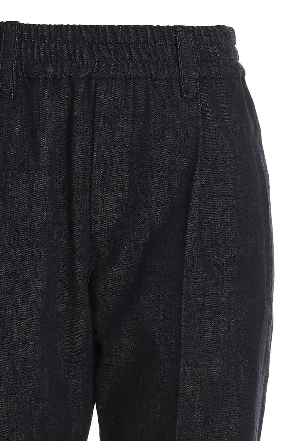 Brunello Cucinelli Elastic Waist Creased Cotton Jeans