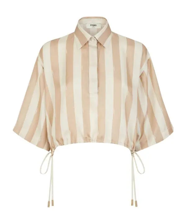 Fendi Striped Cropped Shirt With Drawstring Hem - Beige