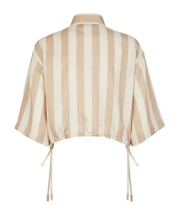 Fendi Striped Cropped Shirt With Drawstring Hem - Beige