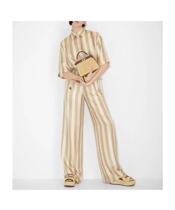 Fendi Striped Cropped Shirt With Drawstring Hem - Beige