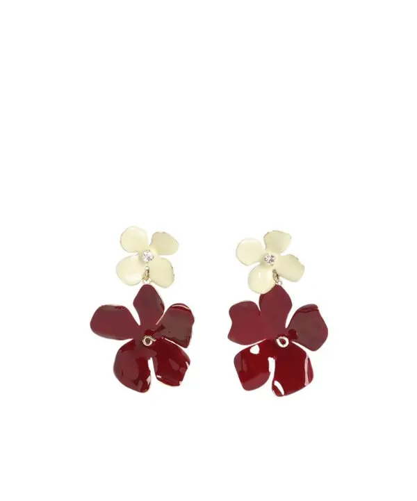 Marni Embellished Floral Motif Drop Earrings - Red