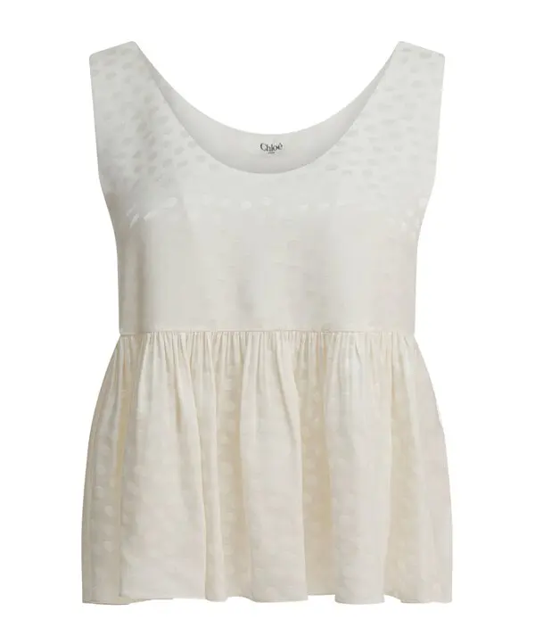 Chloé Polka Dot Ruffle Sleeveless Top - White