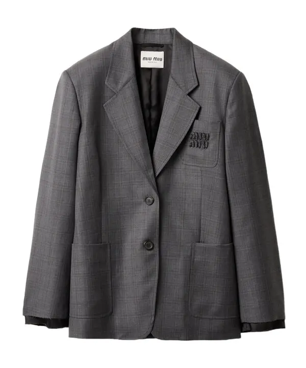 Miu Miu Prince Of Wales Checked Wool Blazer