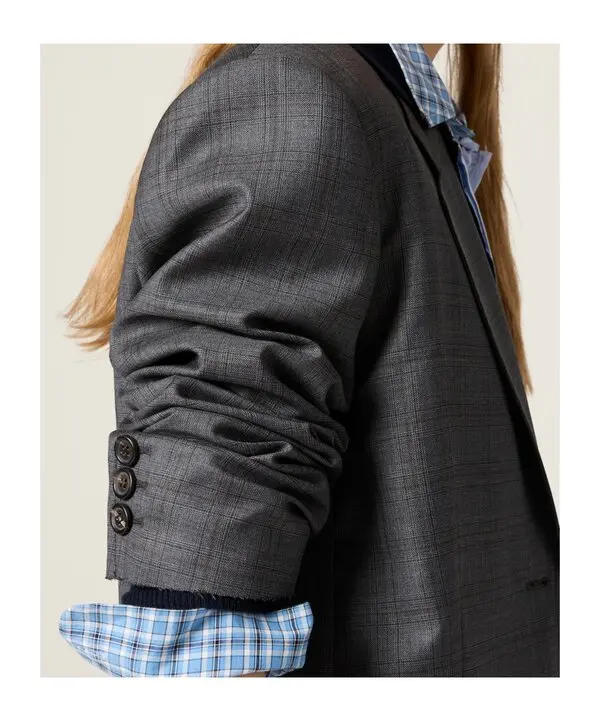 Miu Miu Prince Of Wales Checked Wool Blazer