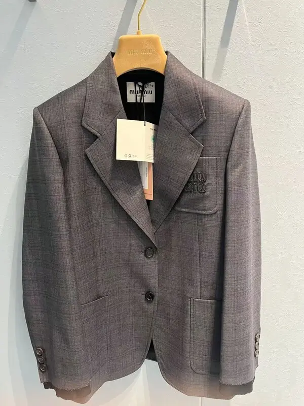 Miu Miu Prince Of Wales Checked Wool Blazer