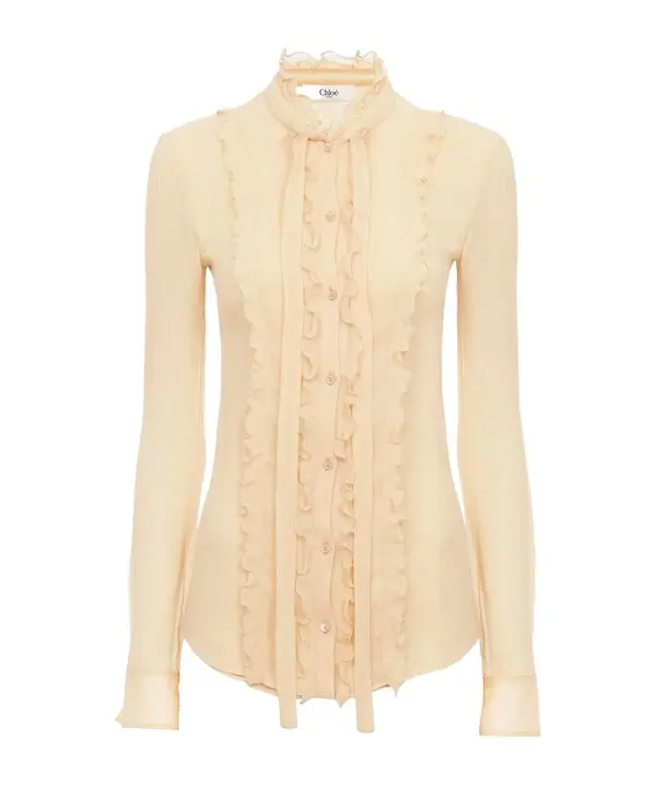 Chloé Ruffled Silk Blouse With Lace Accents