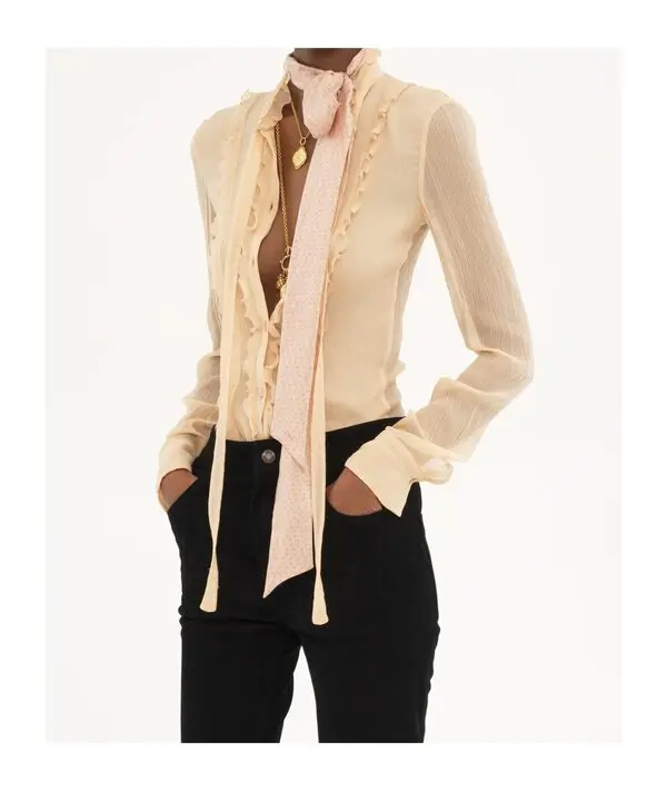 Chloé Ruffled Silk Blouse With Lace Accents