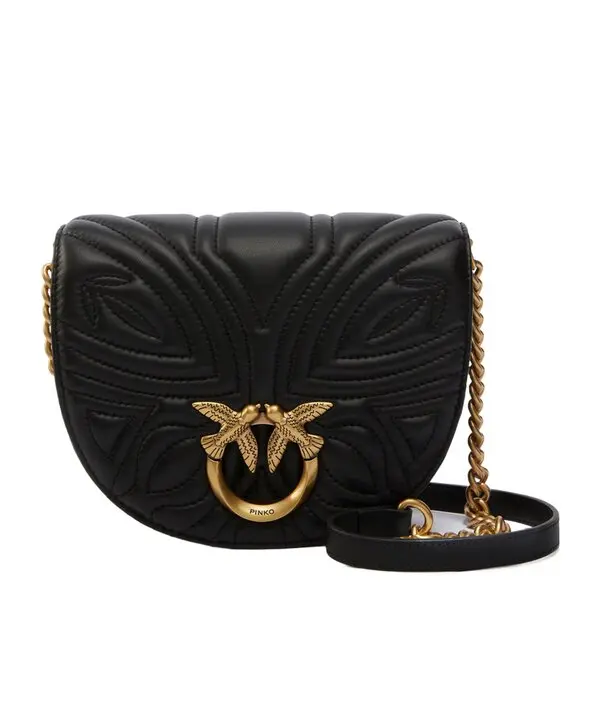Pinko Love Leather Crossbody Bag - Nero