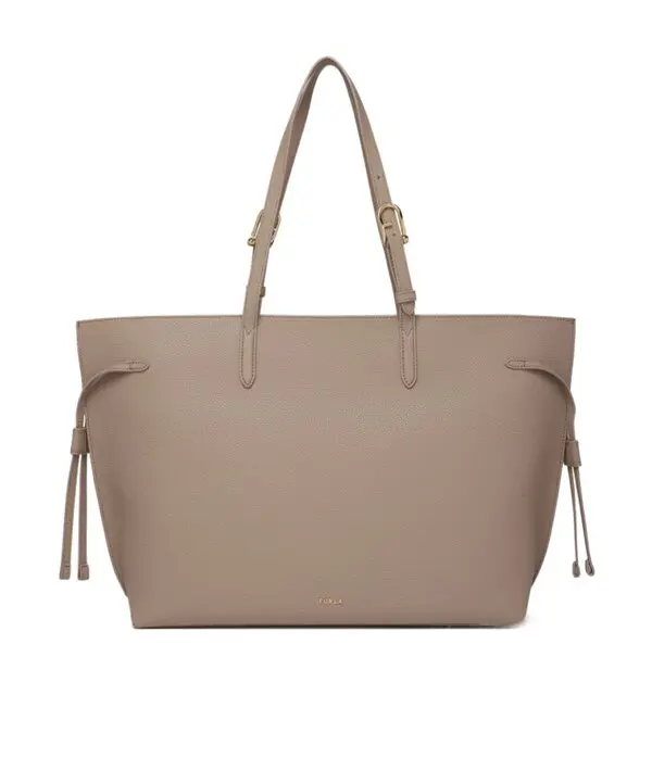 Furla Logo Lettering Drawstring Shoulder Bag - Nude