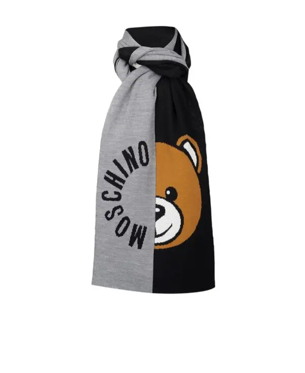Moschino Teddy Bear Print Scarf - Gray