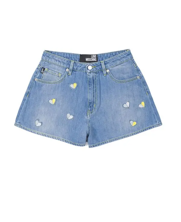 Moschino Heart Embroidered Denim Shorts