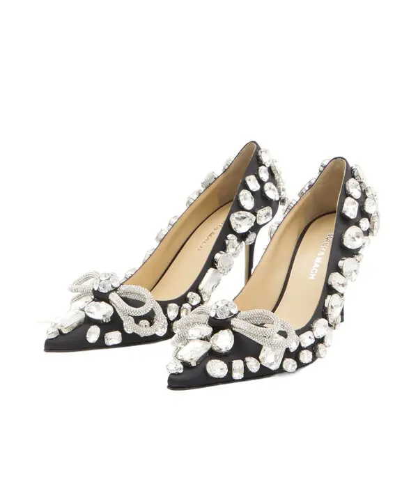MACHMACH Mach & Mach Embellished Pointed Toe Stiletto Pumps With Crystal Bow Detailing