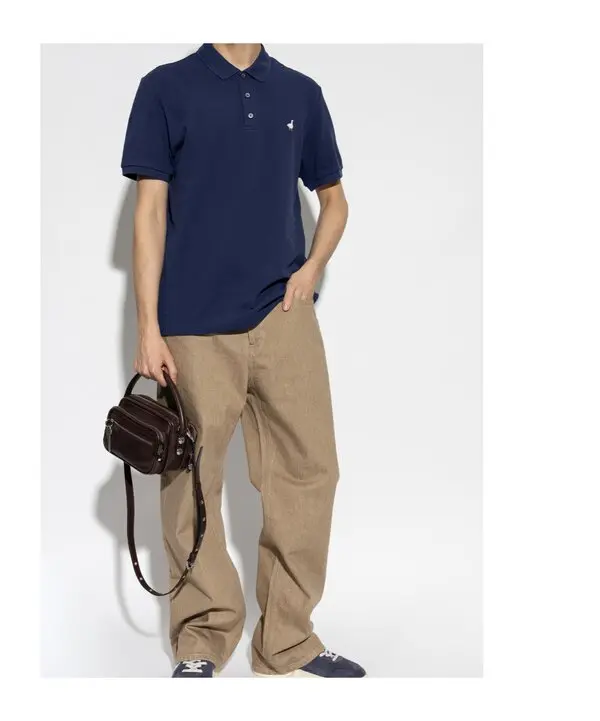 Moschino Goose Embroidered Short Sleeved Polo Shirt - Blue
