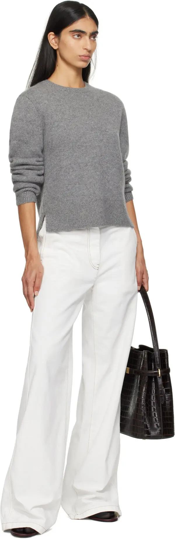 TOTEME Crewneck Knitted Jumper With Side Slits - Medium Gray