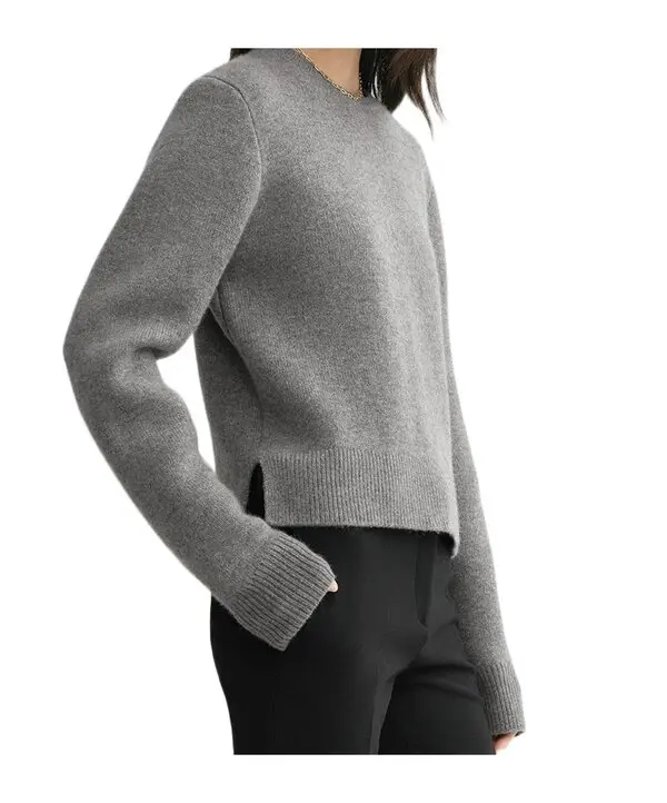 TOTEME Crewneck Knitted Jumper With Side Slits - Medium Gray