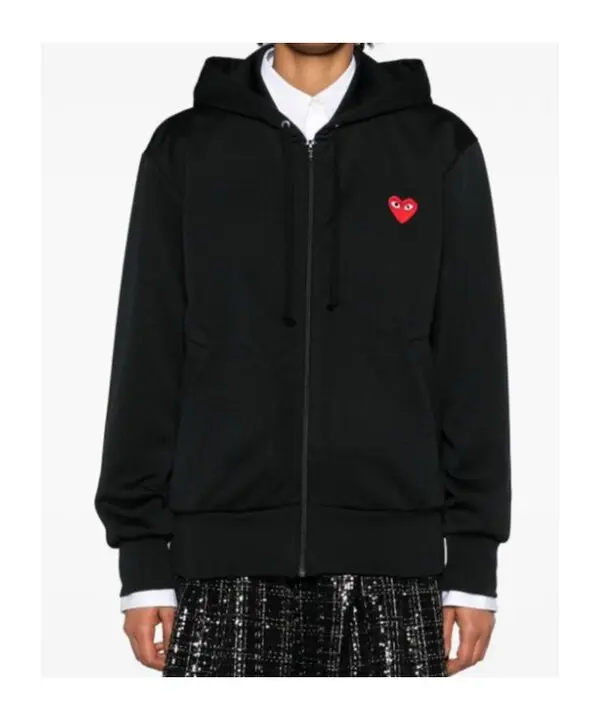 Play Comme Des Garcon Zip-up Hoodie With Embroidered Heart Logo - Black
