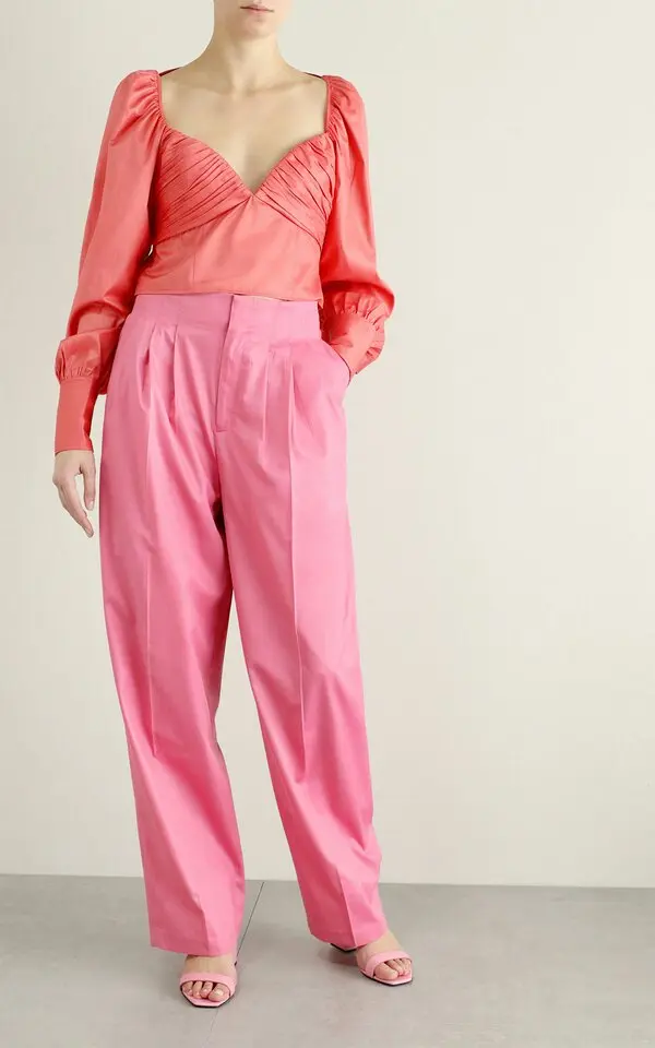 ROTATE BY BIRGER CHRISTENSEN Deep V-neck Ruched Blouse