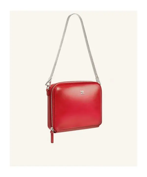 COURREGES Cloud Logo Plaque Chained Shoulder Bag - Ruby
