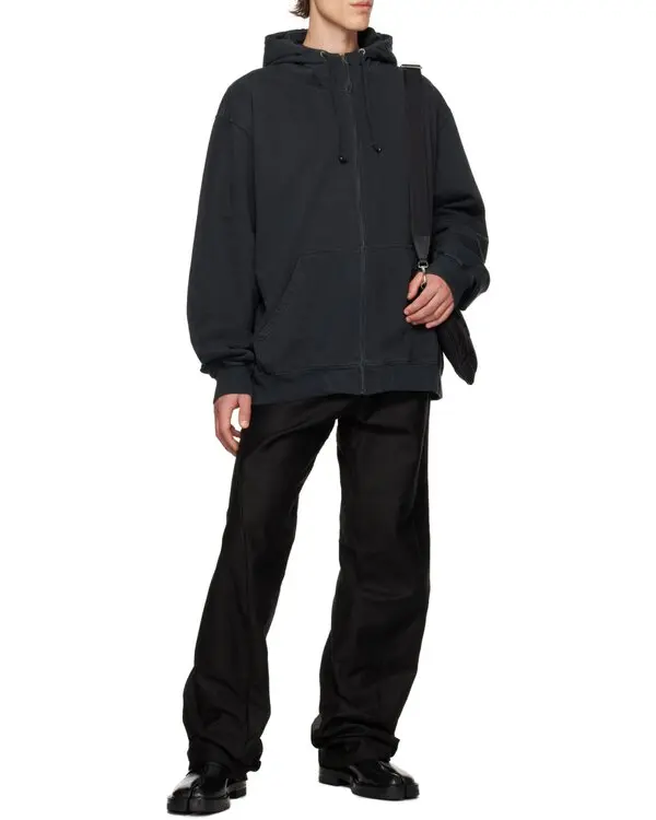 MAISON MARGIELA Logo Embroidered Zip-up Hoodie - Black