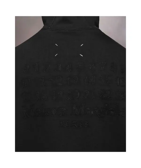 MAISON MARGIELA Logo Embroidered Zip-up Hoodie - Black