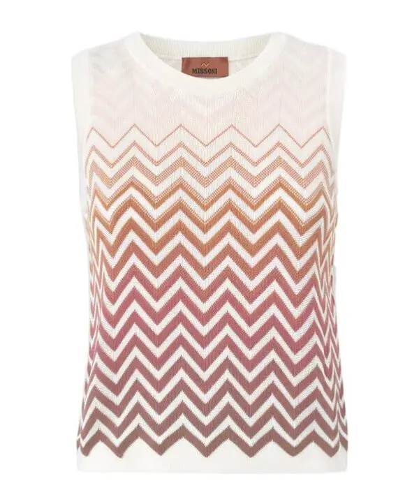 Missoni Sleeveless Crewneck Top With Degrade Chevron Pattern - Pink